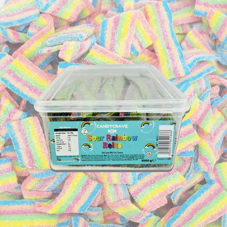 Candycrave Sour Rainbow Belts Tub 100 Count - From One Pound Sweets
