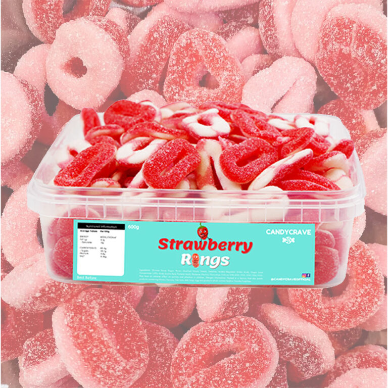 Candycrave Strawberry Rings Tub 600g - From One Pound Sweets