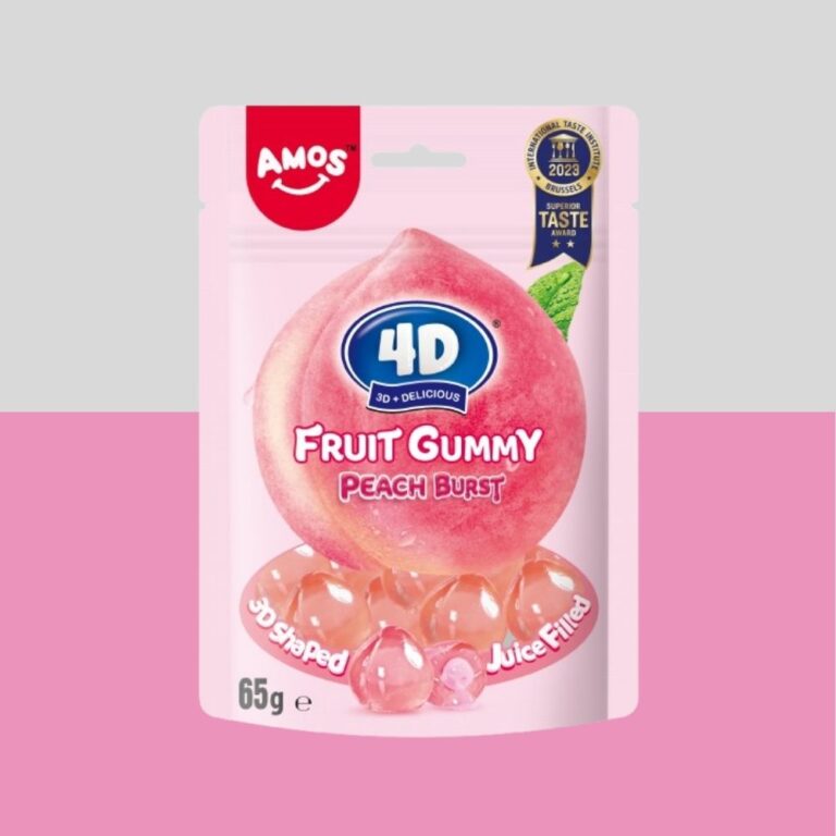 Amos 4D Fruit Gummy Peach Burst 65g x12 - From One Pound Sweets